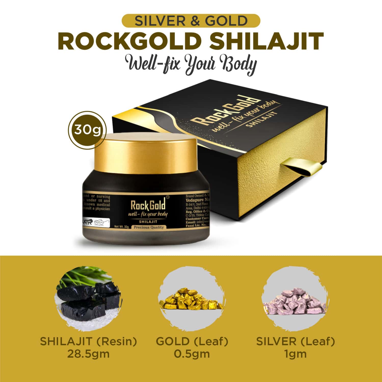 Buy ROCK GOLD PURE AYURVEDIC SHILAJIT RESIN WITH PURE GOLD & SILVER ...
