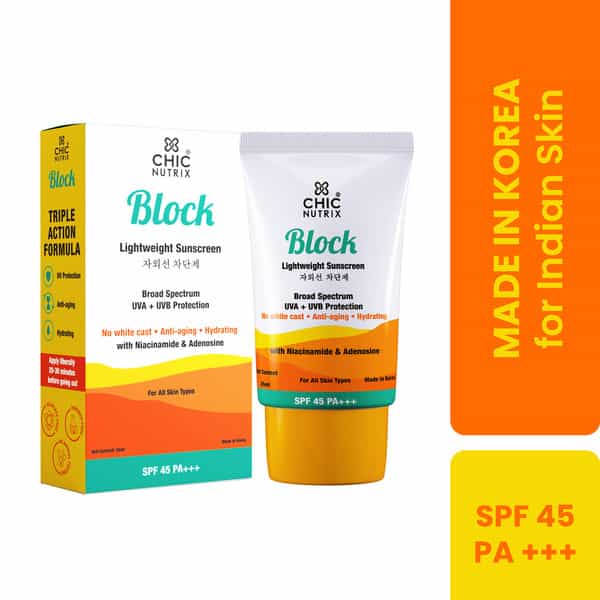 Buy CHICNUTRIX BLOCK-LIGHTWEIGHT SUNSCREEN SPF45PA+++|NIACINAMIDE ...