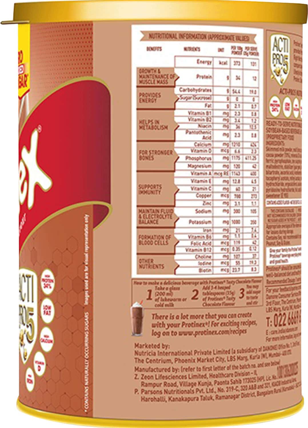 Buy PROTINEX TASTY CHOCOLATE FLAVOUR ACTI PRO 5 SUGAR FREE, TIN OF 250G ...