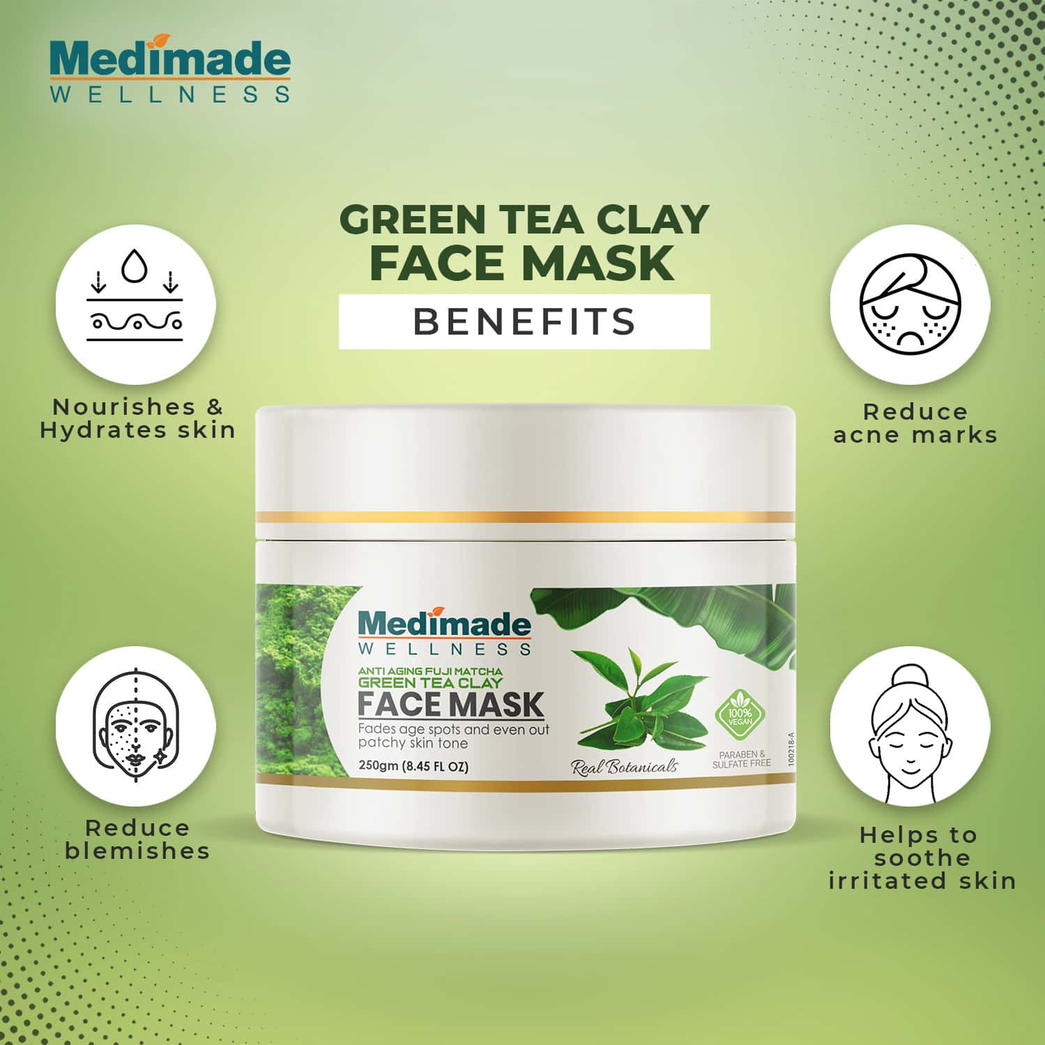 Buy MEDIMADE ANTI AGING FUJI MATCHA GREEN TEA CLAY FACE MASK - 250 GM ...