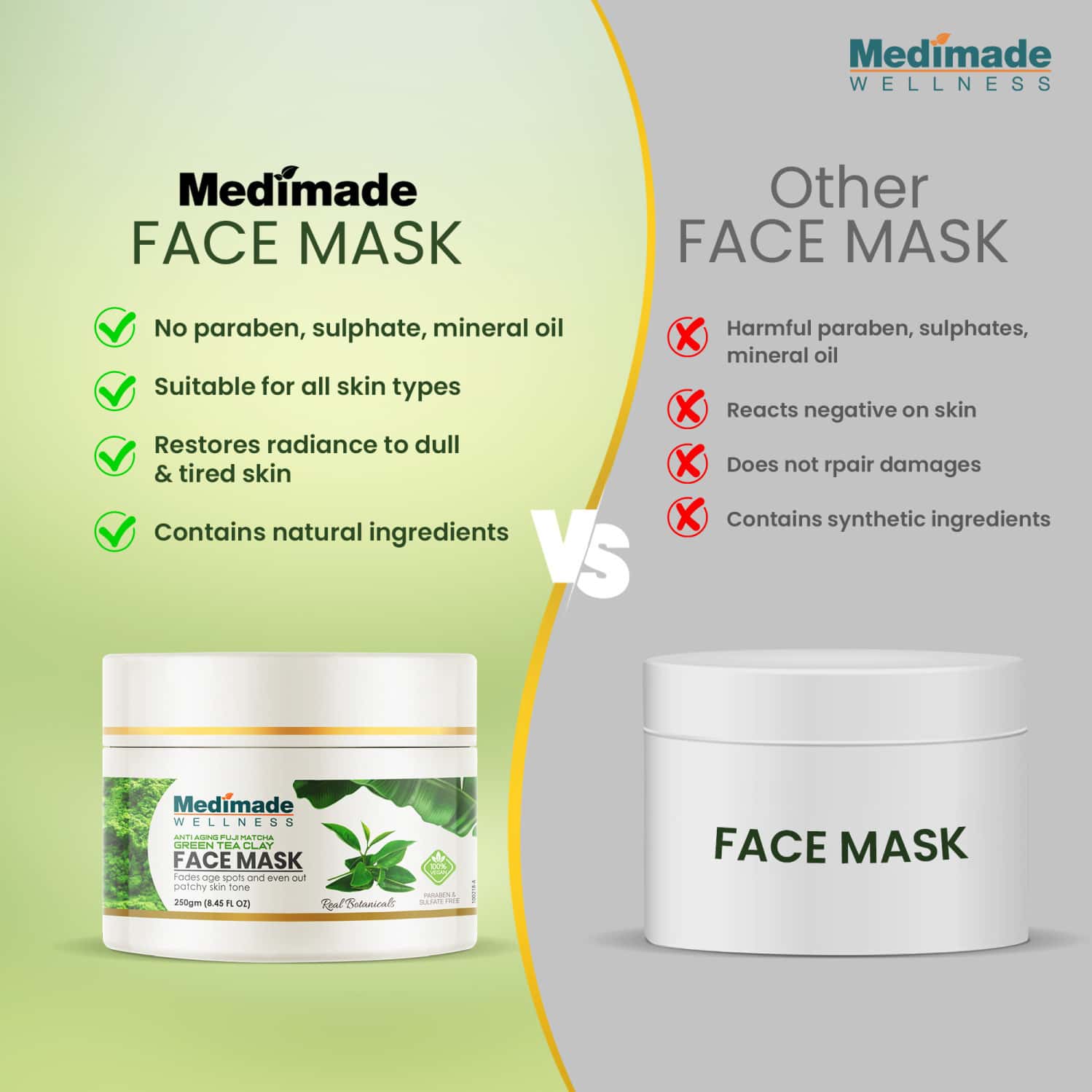 Buy MEDIMADE ANTI AGING FUJI MATCHA GREEN TEA CLAY FACE MASK - 250 GM ...