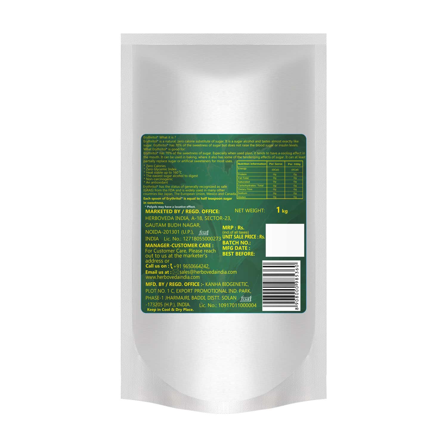 Buy SO SWEET ERYTHRITOL POWDER 1 KG NATURAL SWEETENER SUGAR FREE (PACK ...