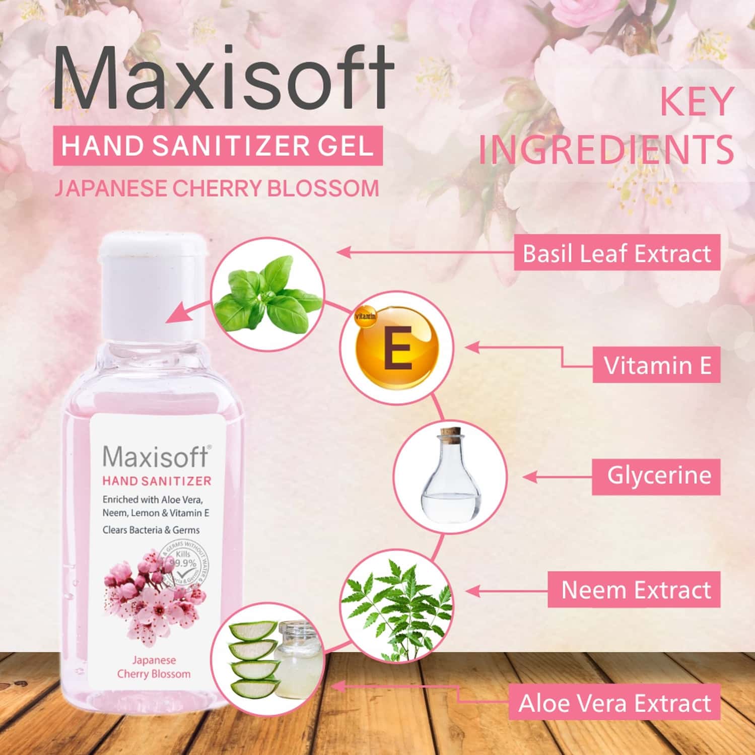 Buy MAXISOFT HAND SANITIZER GEL (JAPANESE CHERRY BLOSSOM) (60 ML - PACK ...