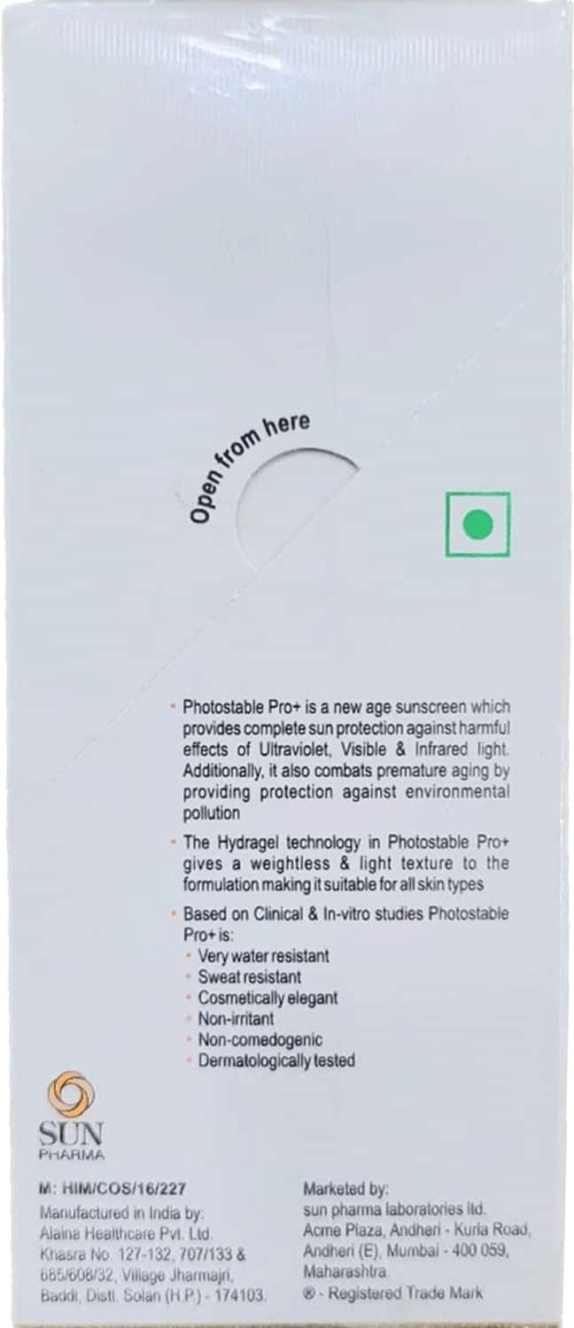 Buy PHOTOSTABLE PRO PLUS HYDRAGEL SUNSCREEN SPF 80+, PA++++, TUBE OF ...