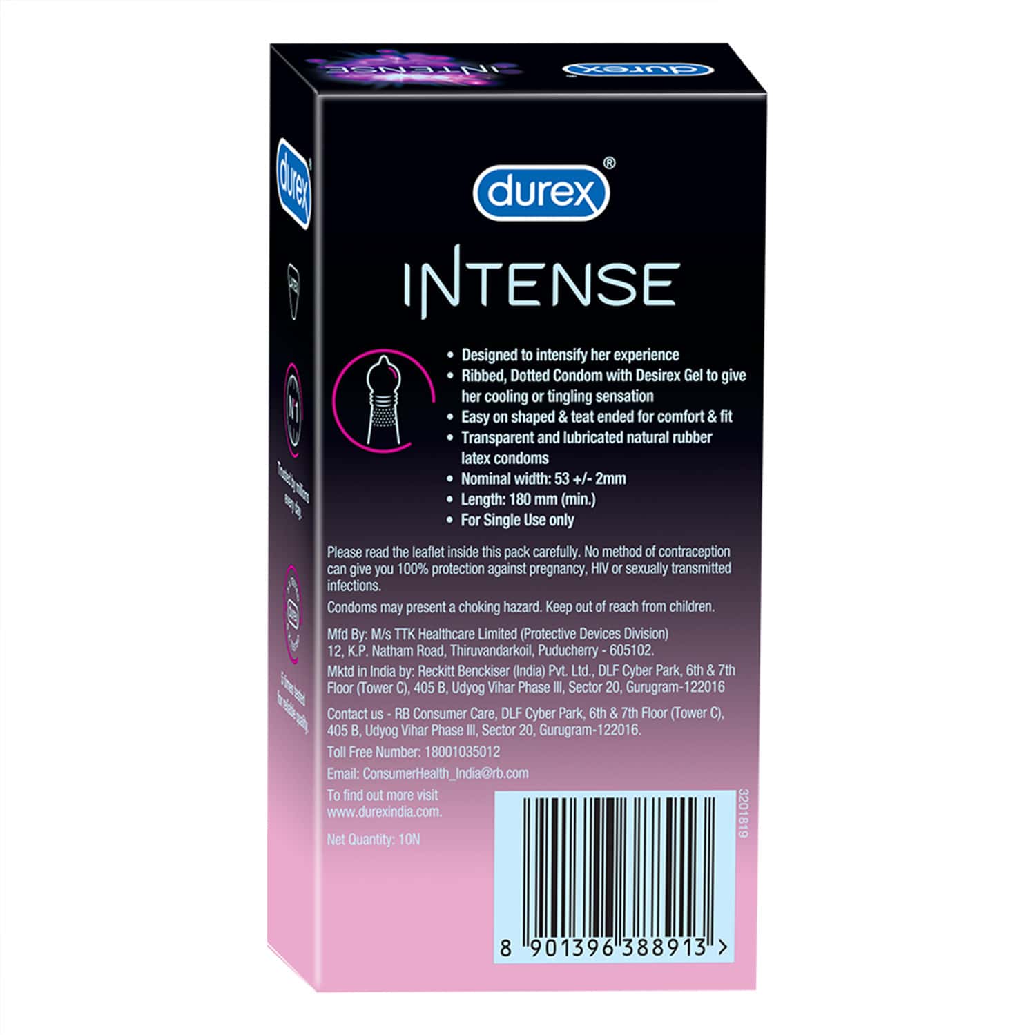 Buy DUREX INTENSE STIMULATING CONDOM WITH DESIREX GEL BOX OF 10 CONDOMS ...