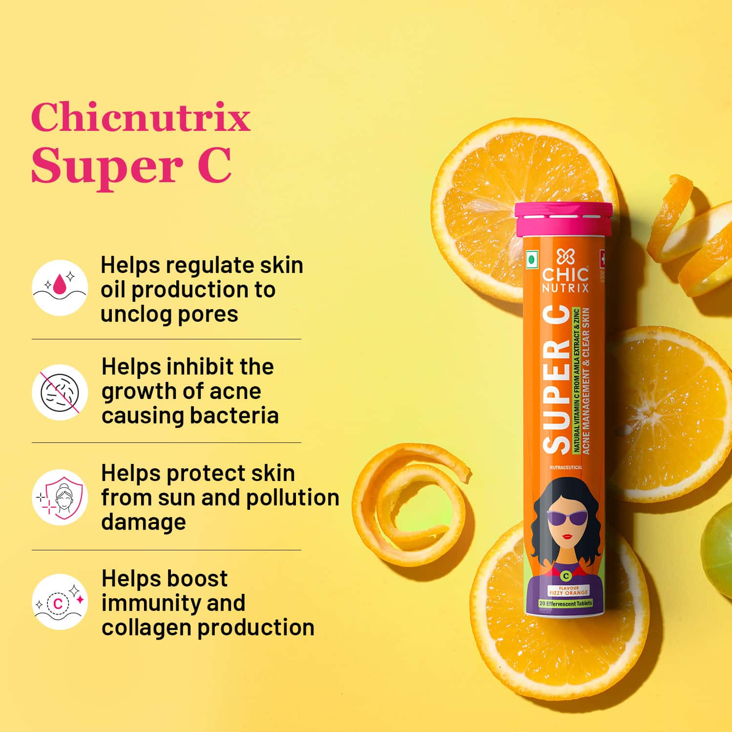 Buy CHICNUTRIX SUPER C - NATURAL VITAMIN C EFFERVESCENT TABLETS FOR ...