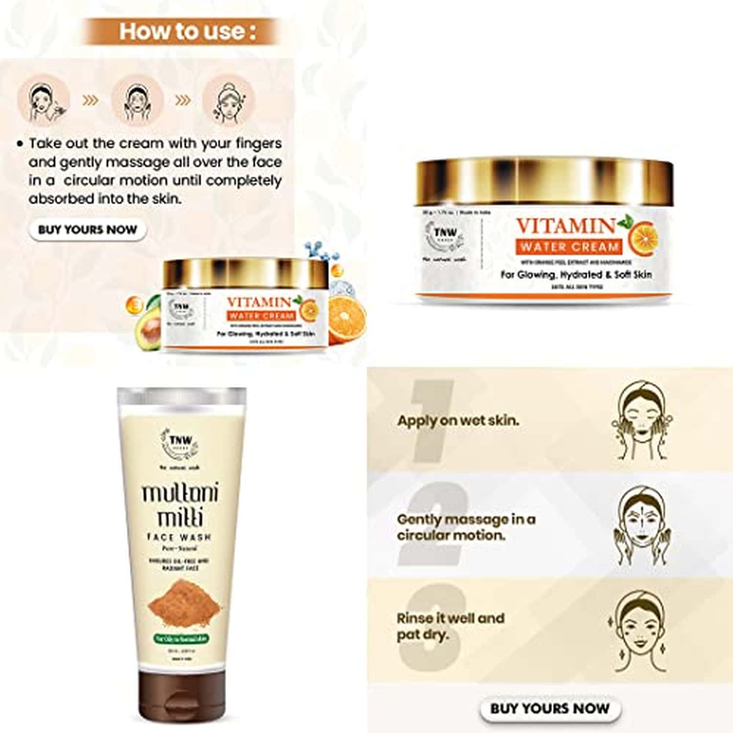 Buy TNW-THE NATURAL WASH COMBO WITH VITAMIN C WATER CREAM AND MULTANI ...