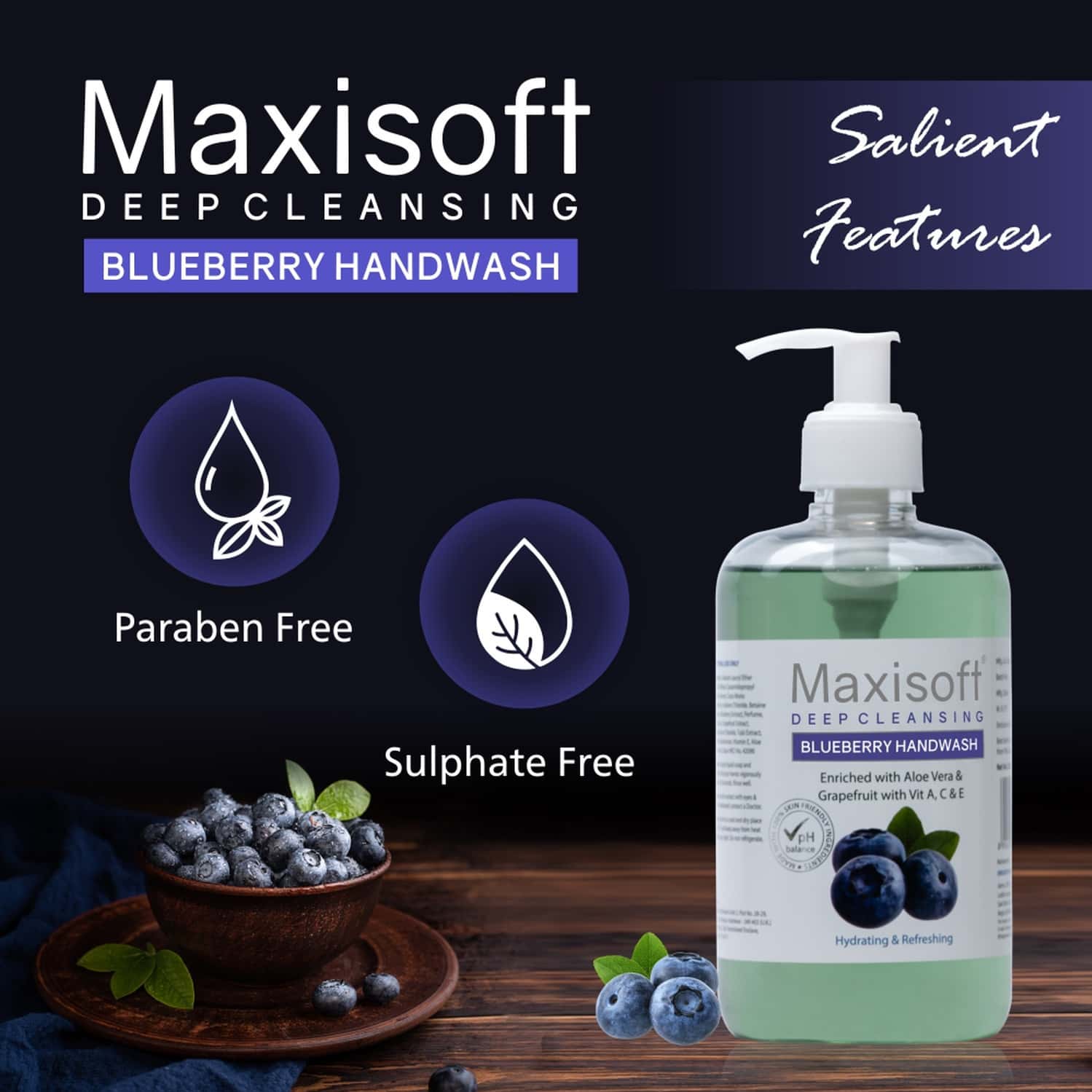 Buy MAXISOFT DEEP CLEANSING BLUEBERRY HAND WASH 500 ML | NEEM & TULSI ...