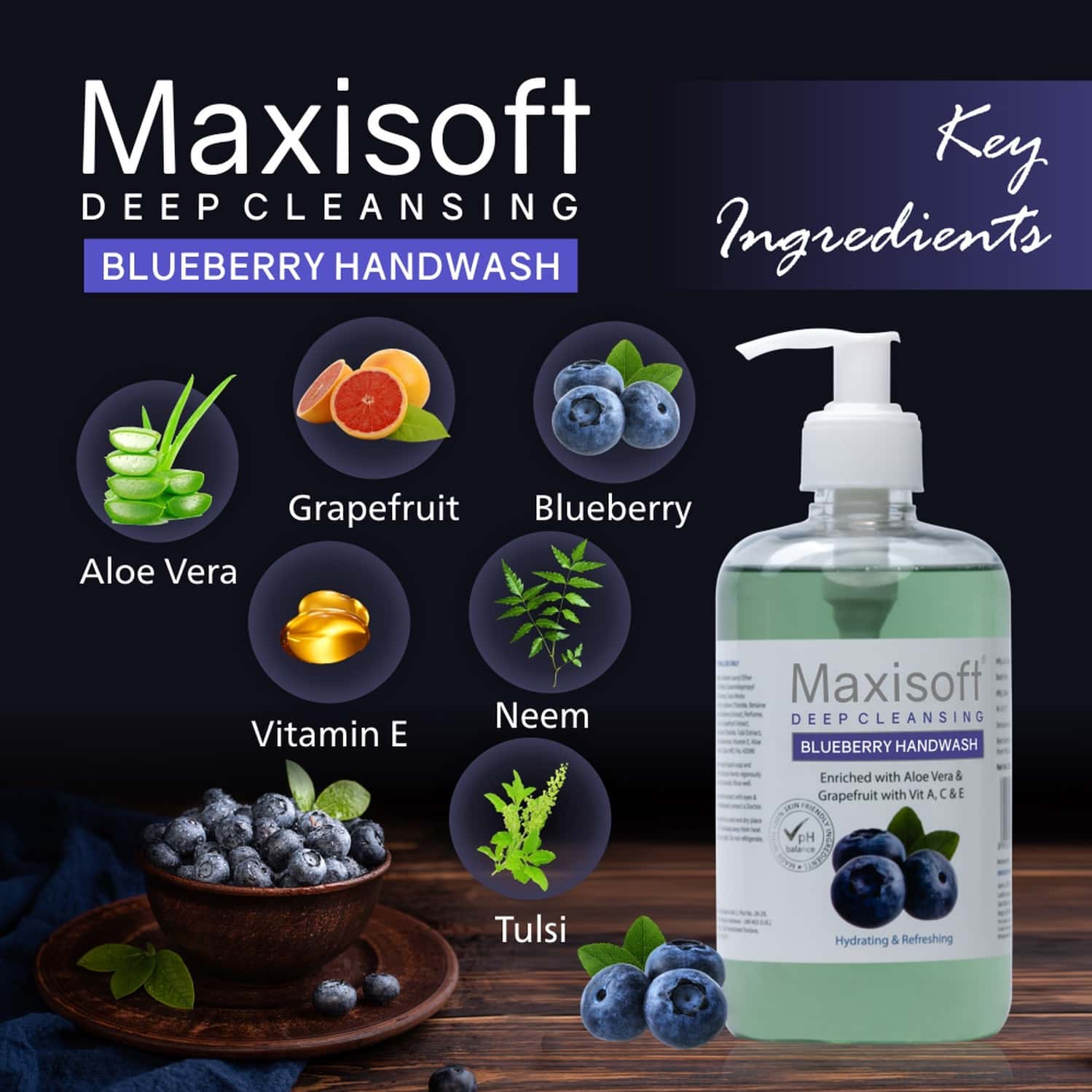 Buy MAXISOFT DEEP CLEANSING BLUEBERRY HAND WASH 500 ML | NEEM & TULSI ...