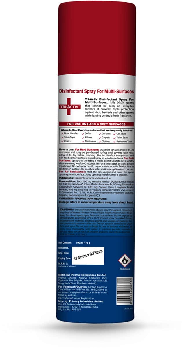 Buy TRI-ACTIV DISINFECTANT SPRAY FOR MULTI-SURFACES 70% ALCOHOL BASED ...