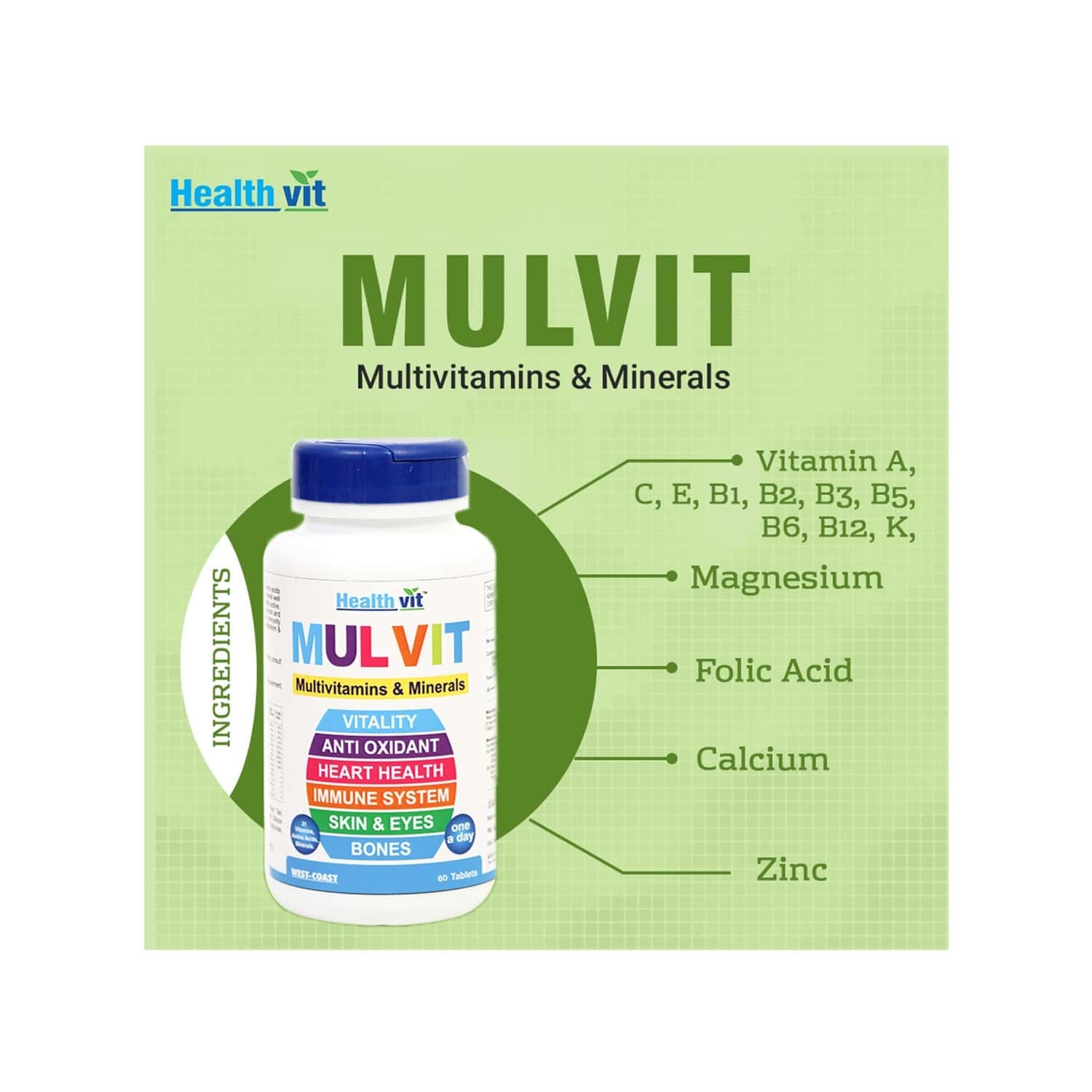 Buy HEALTHVIT MULVIT MULTIVITAMIN TABLETS BOTTLE OF 60 Online & Get ...