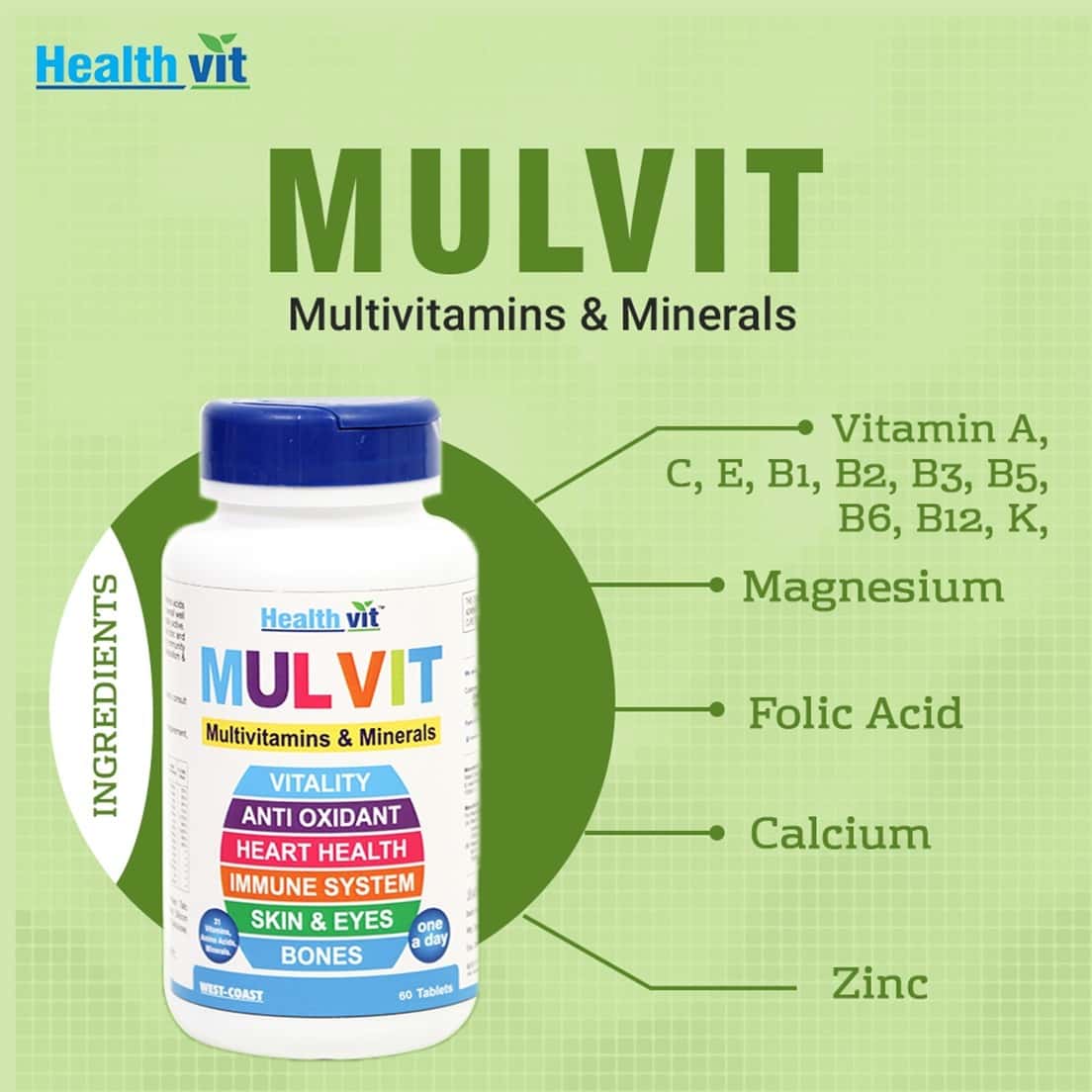 Buy HEALTHVIT MULVIT MULTIVITAMIN TABLETS BOTTLE OF 60 Online & Get ...