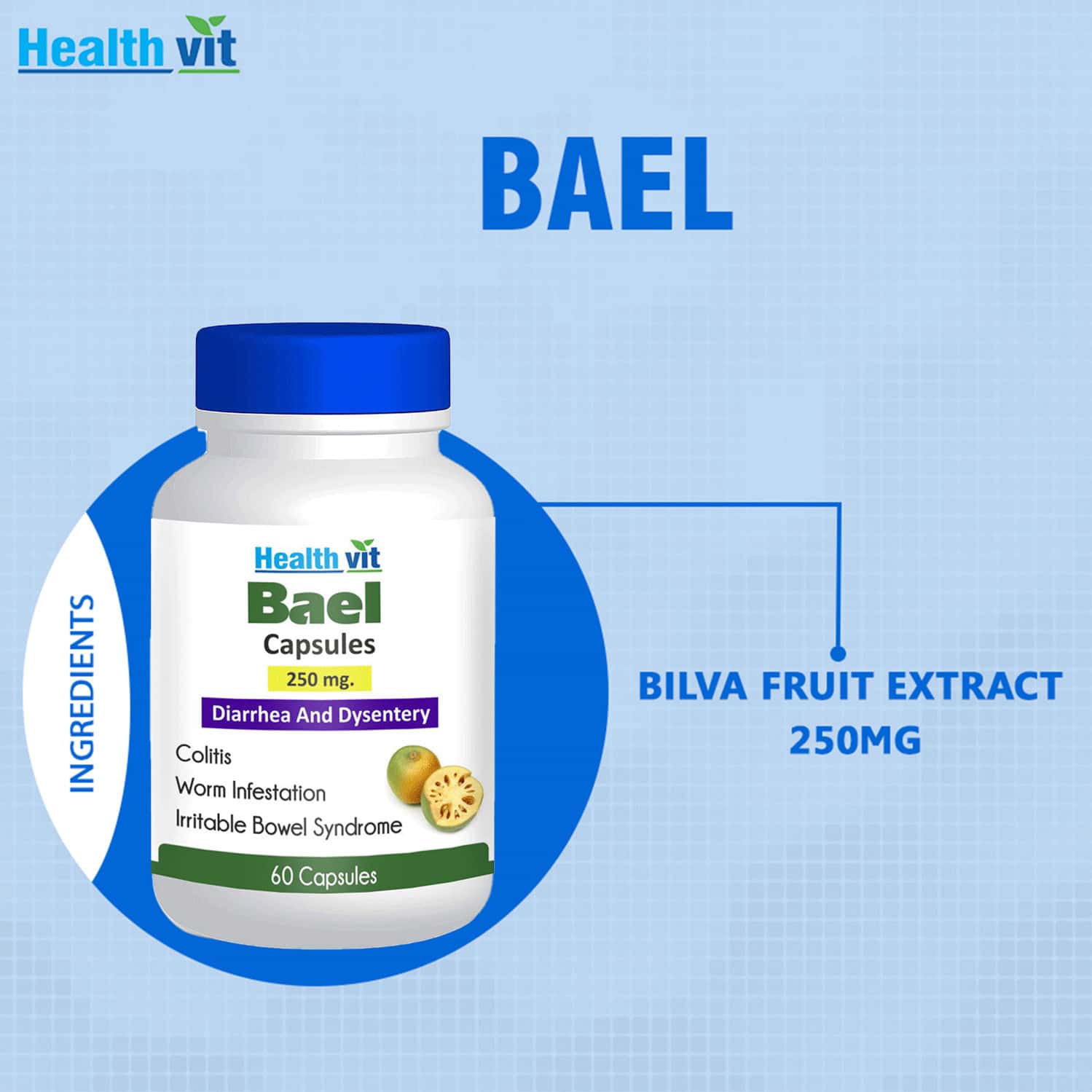 Buy HEALTHVIT BAEL 250 MG - 60 CAPSULES Online & Get Upto 60% OFF at PharmEasy