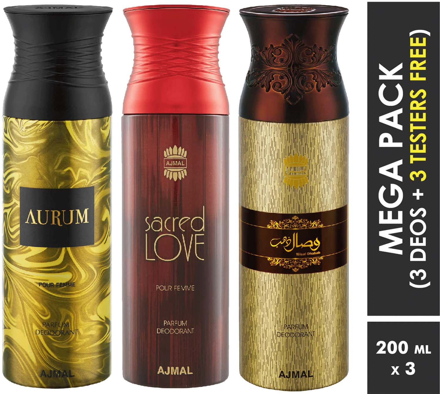 Buy AJMAL AURUM & SACRED LOVE & WISAL DAHAB DEODORANT PERFUME - FOR MEN ...