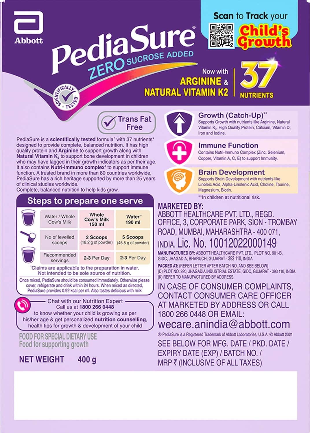 Buy PEDIASURE ZERO SUGAR COMPLETE BALANCED NUTRITION TO HELP KIDS GROW ...