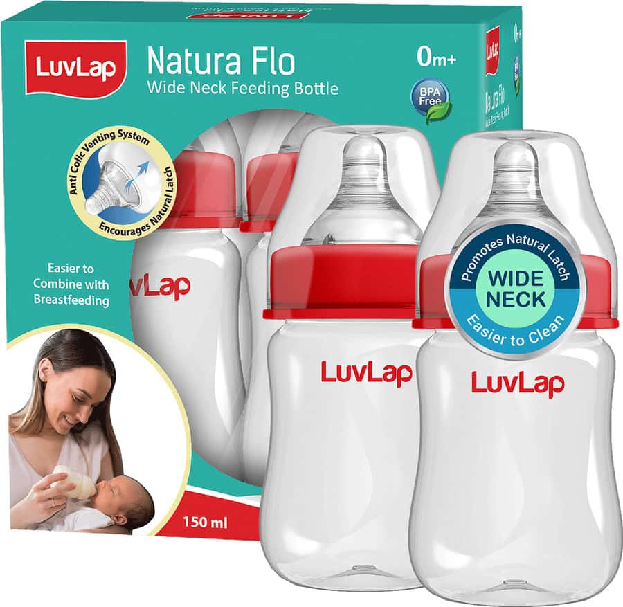 Buy LUVLAP ANTI-COLIC WIDE NECK NATURA FLO BABY FEEDING BOTTLE 150ML ...