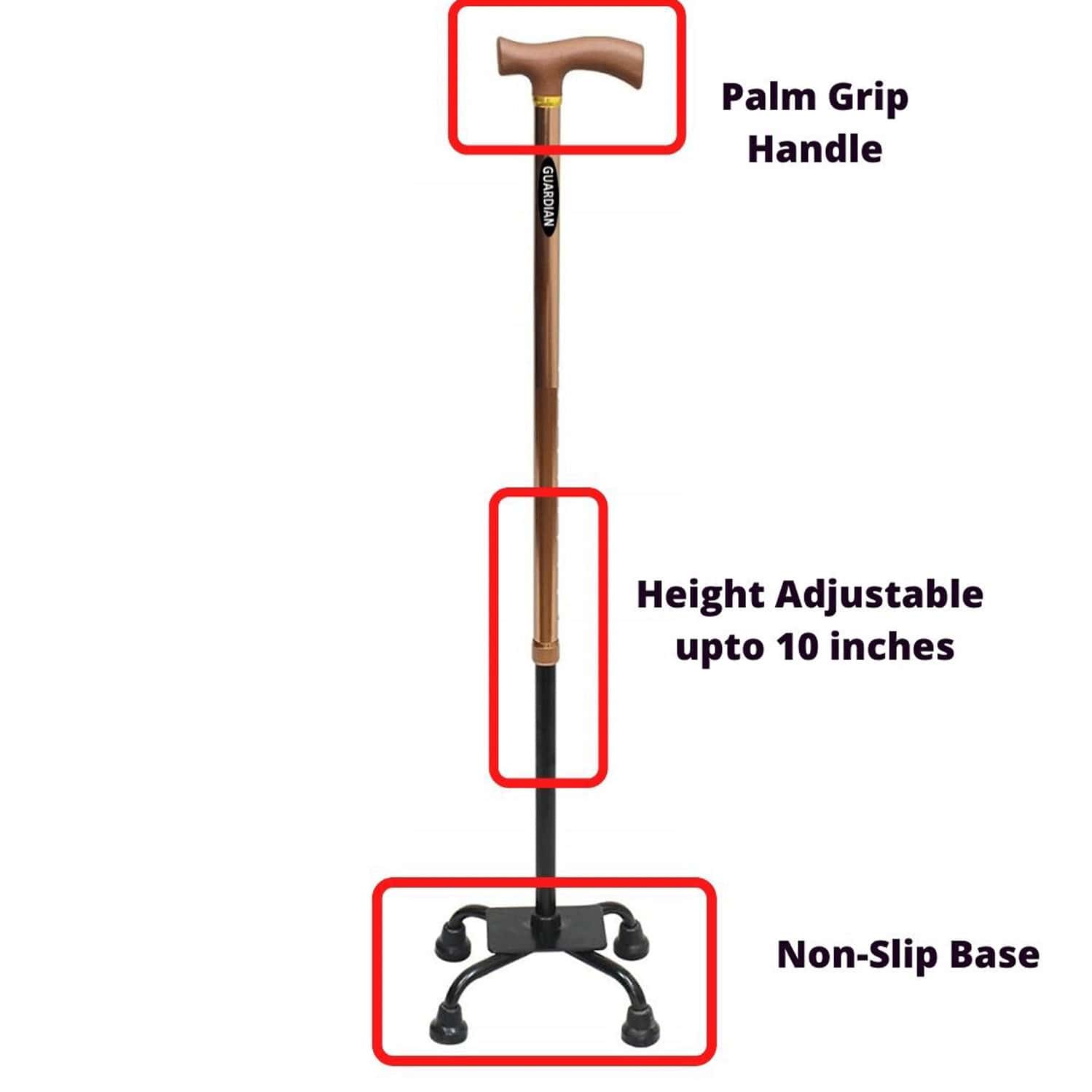 Buy GUARDIAN WALKING STICK 4 LEG FOR PATIENTS, ADJUSTABLE, ALUMINUM ...