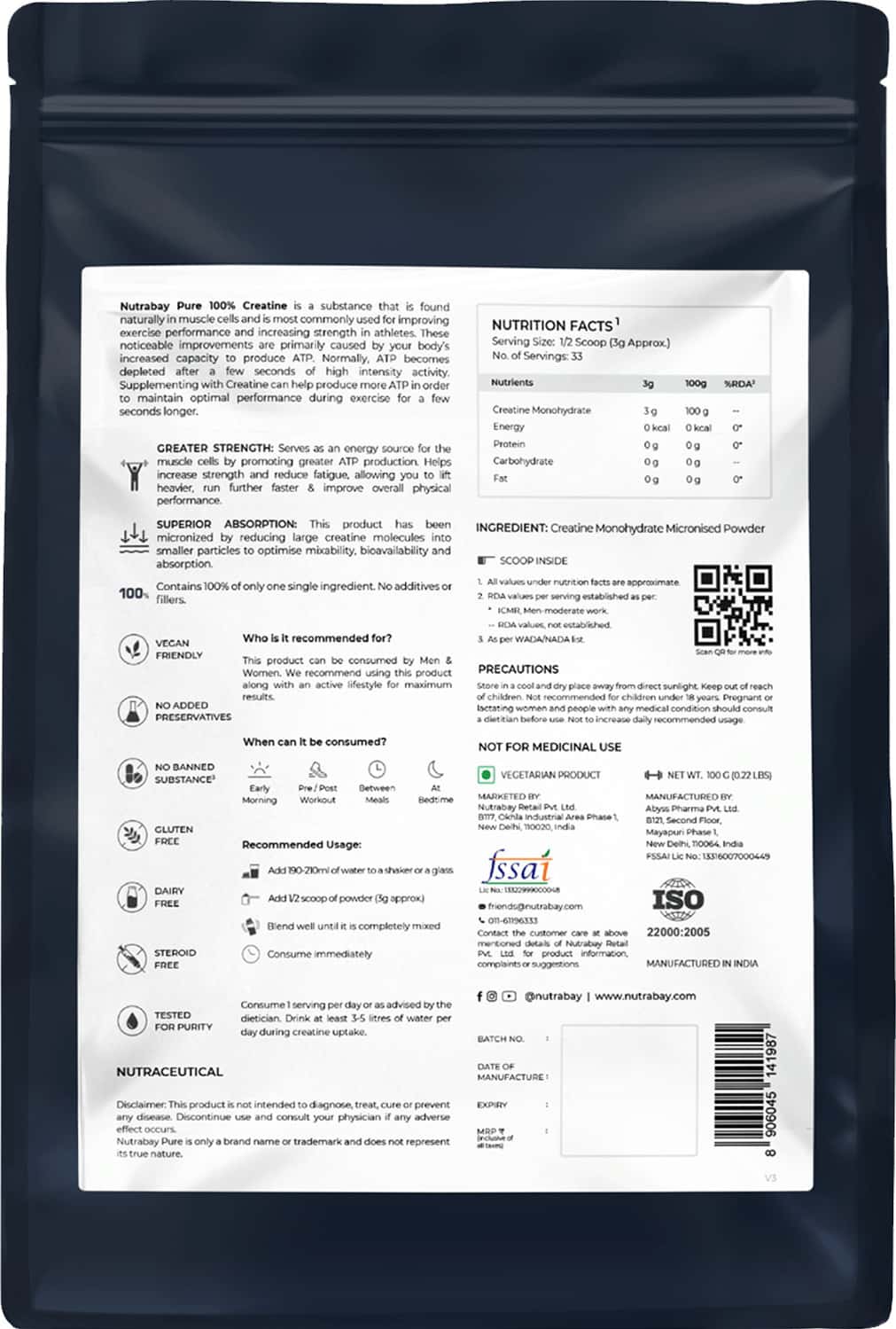 Buy NUTRABAY PURE MICRONISED CREATINE MONOHYDRATE - 100G UNFLAVOURED ...