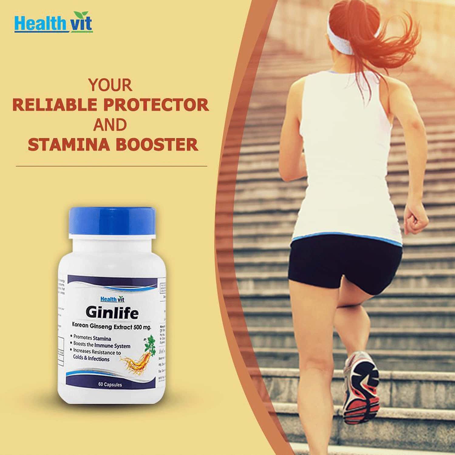 Buy HEALTHVIT GINLIFE KOREAN GINSENG EXTRACT 500 MG - 60 CAPSULES ...