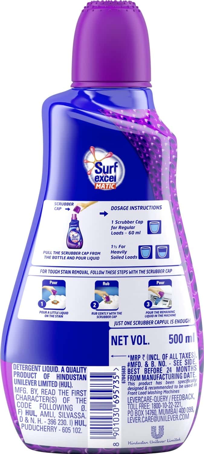Buy SURF EXCEL MATIC LIQUID DETERGENT FRONT LOAD - 500ML Online & Get ...