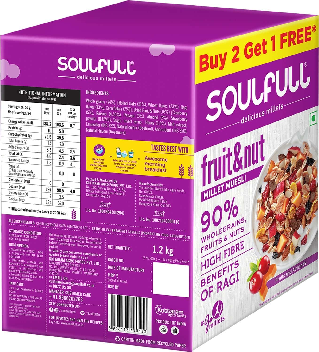 Buy TATA SOULFULL FRUIT & NUT MILLET MUESLI WITH FRUITS & ALMONDS 1.2 ...