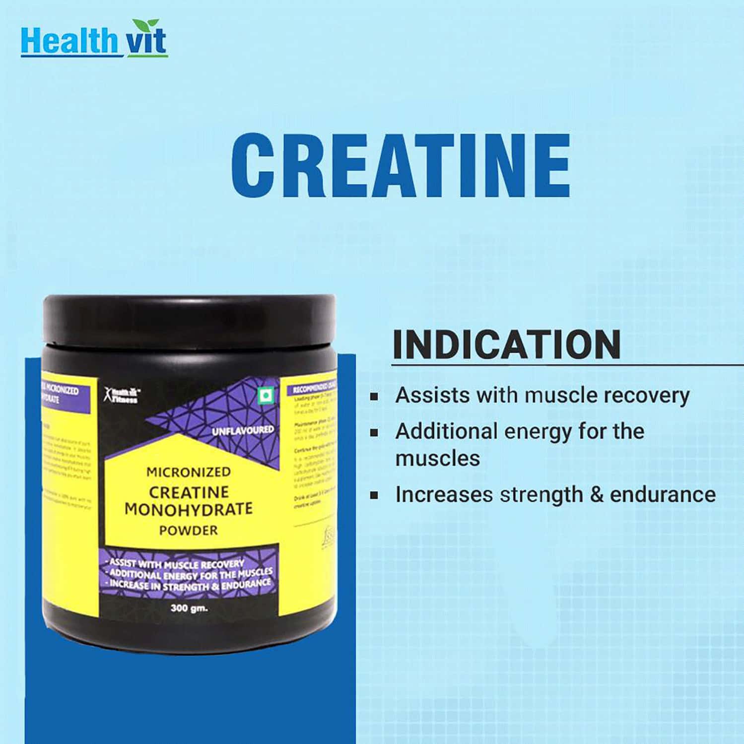 Buy HEALTHVIT FITNESS MICRONIZED CREATINE MONOHYDRATE POWDER - 300G ...