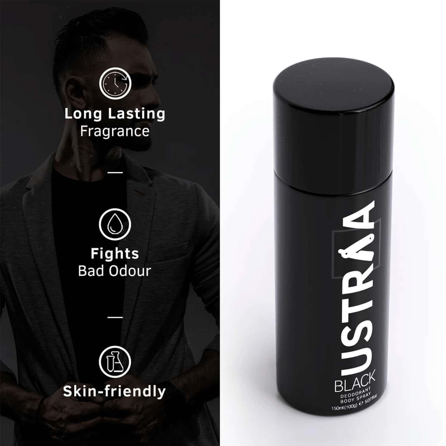 Buy USTRAA BLACK DEODORANT BODY SPRAY 150 ML Online & Get Upto 60% OFF ...