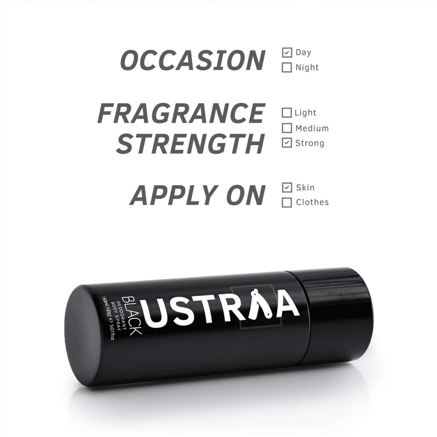 Buy USTRAA BLACK DEODORANT BODY SPRAY 150 ML Online & Get Upto 60% OFF ...