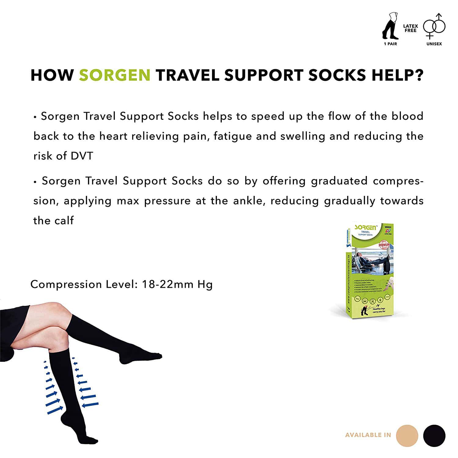 Buy SORGEN PREMIUM TRAVEL SUPPORT SOCKS FLIGHT SOCKS - BLACK - LARGE ...