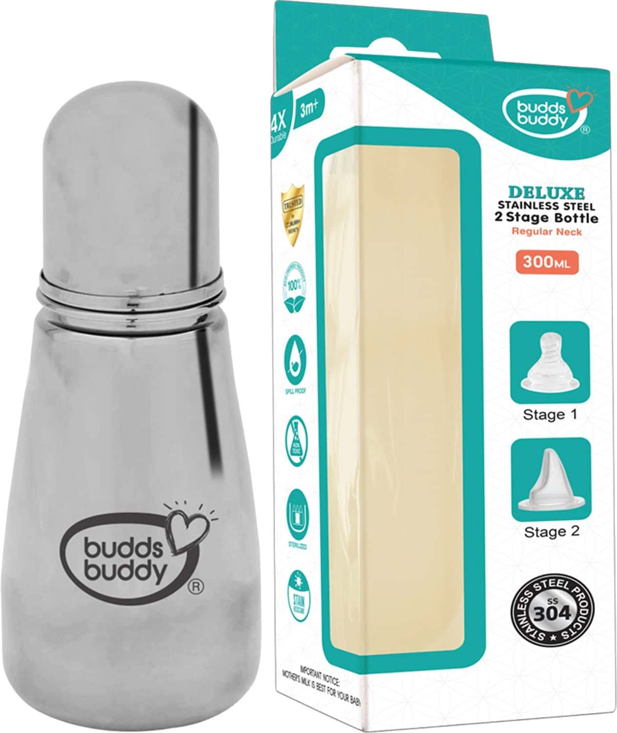 Buy BUDDSBUDDY DELUXE STAINLESS STEEL REGULAR NECK FEEDING BOTTLE WITH ...