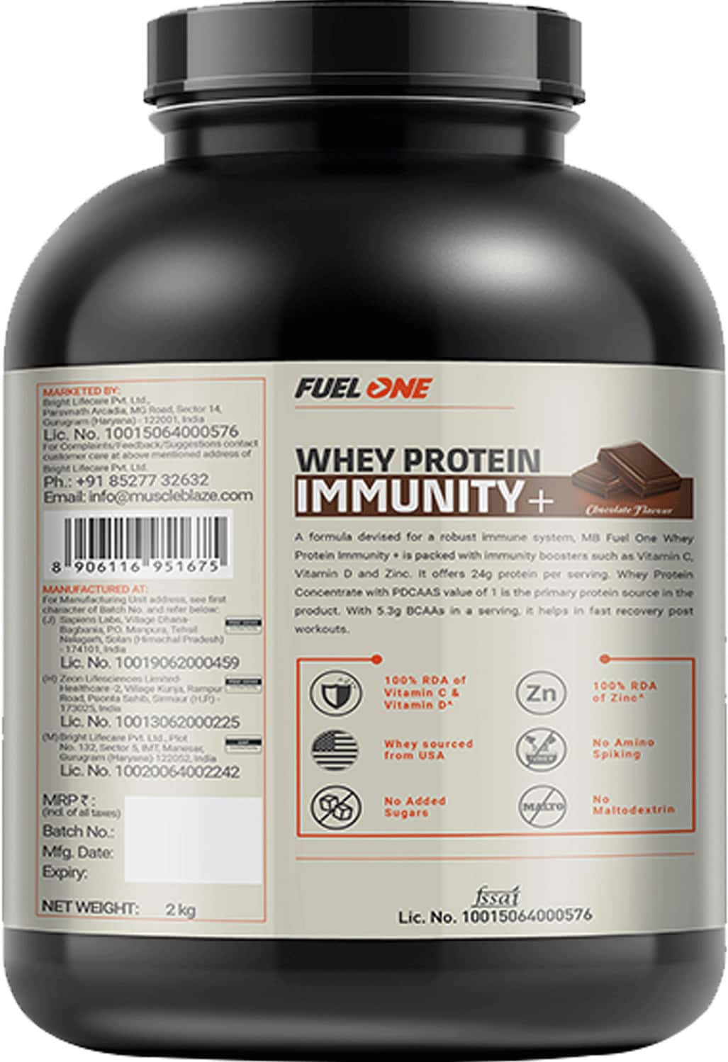 Buy MUSCLEBLAZE FUEL ONE WHEY PROTEIN, 24 G PROTEIN & 5.29 G BCAA ...