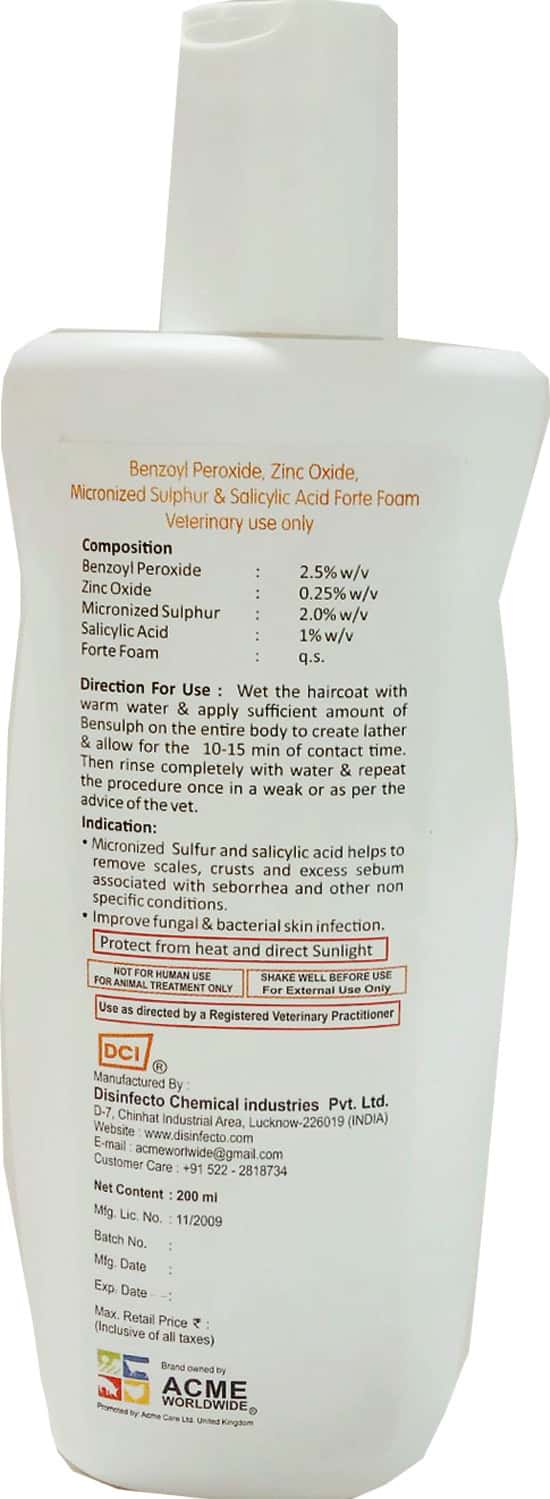 Buy BENSULPH ANTI SEBORRHEA MICROBIAL DOG CAT AND HORSE SHAMPOO-200 ML ...