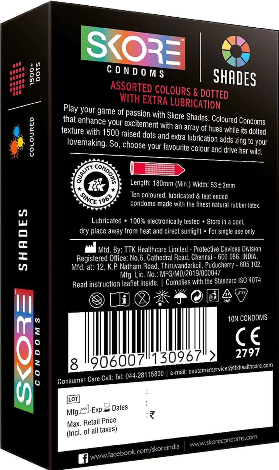 Buy SKORE ASSORTED COLOURS & DOTTED CONDOMS (SHADES) 10N (PACK OF 4 ...