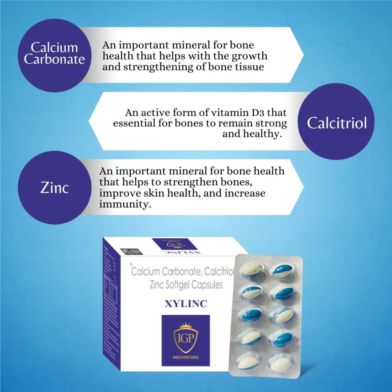Buy XYLINC CALCIUM CAPSULES FOR BONE HEALTH (60 CAPSULES) Online & Get ...