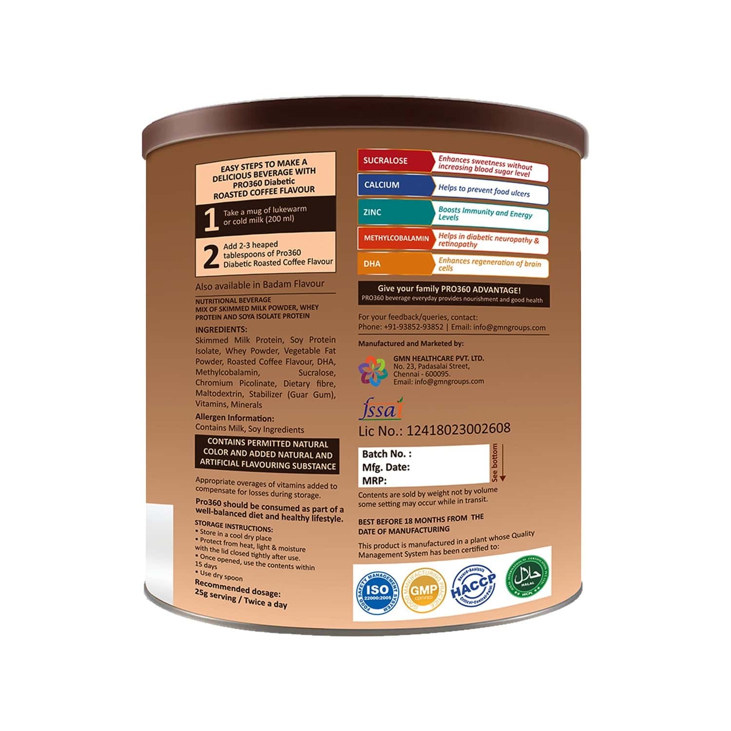 Buy PRO360 DIABETIC ROASTED COFFEE NUTRITIONAL SUPPLEMENT POWDER TIN OF ...