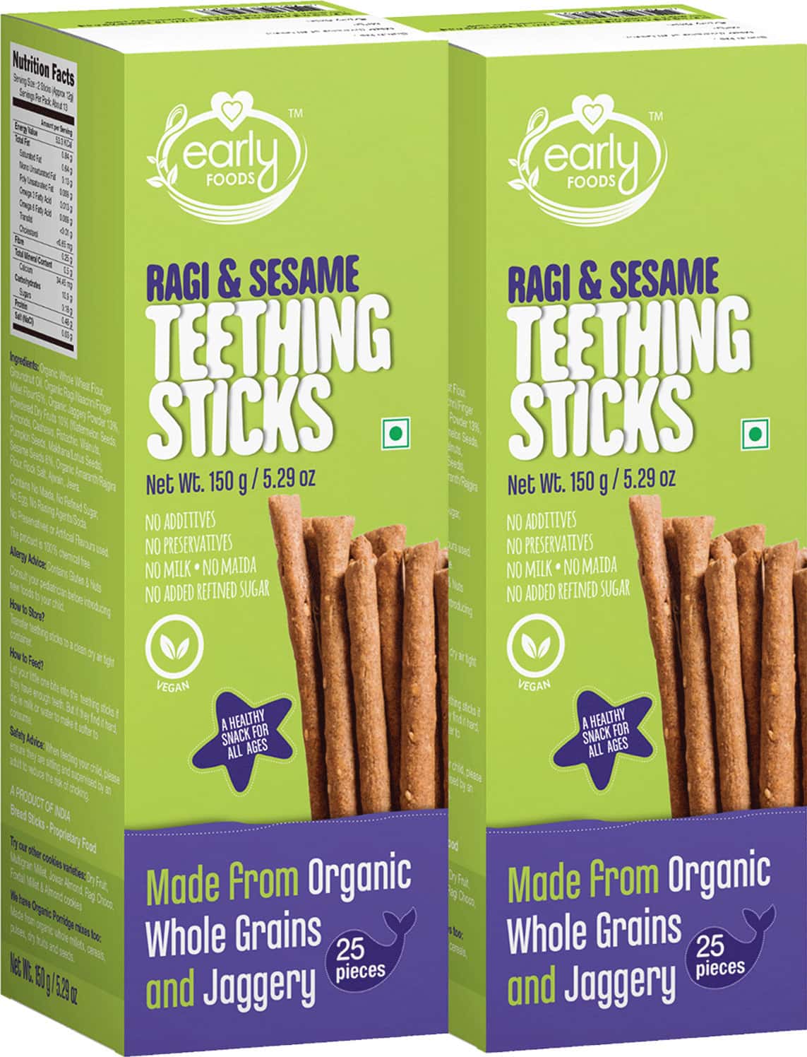 Buy EARLY FOODS PACK OF 2 - MILLET & SESAME JAGGERY TEETHING STICKS ...