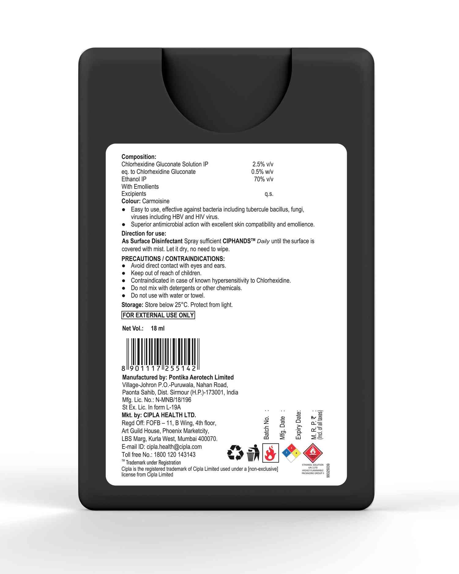 Buy Cipla Ciphands Pocket Spray - 18ml Online & Get Upto 60% OFF at ...