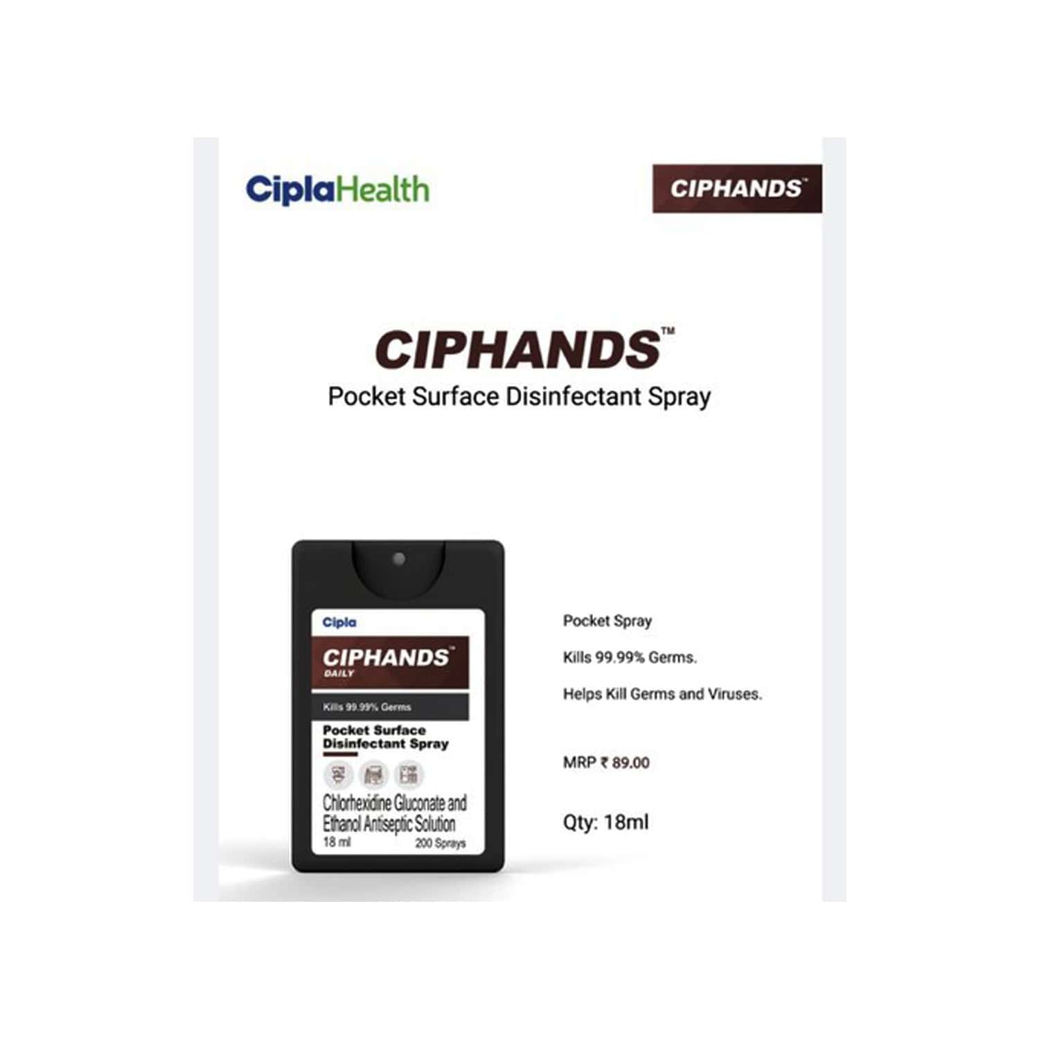 Buy CIPLA CIPHANDS POCKET SPRAY - 18ML Online & Get Upto 60% OFF at ...