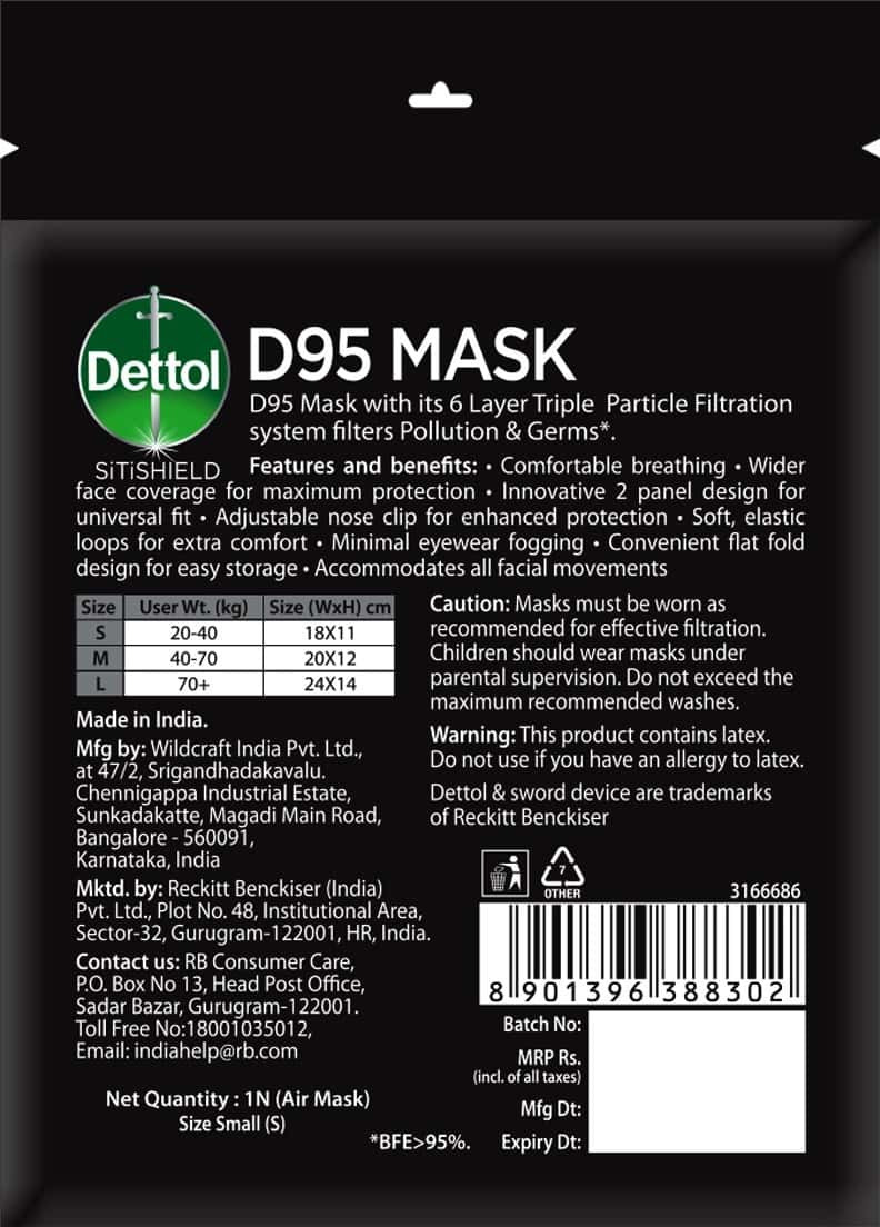 Buy DETTOL D95 MASK ANTI VIRUS REUSABLE & WASHABLE (BLACK SMALL) Online ...