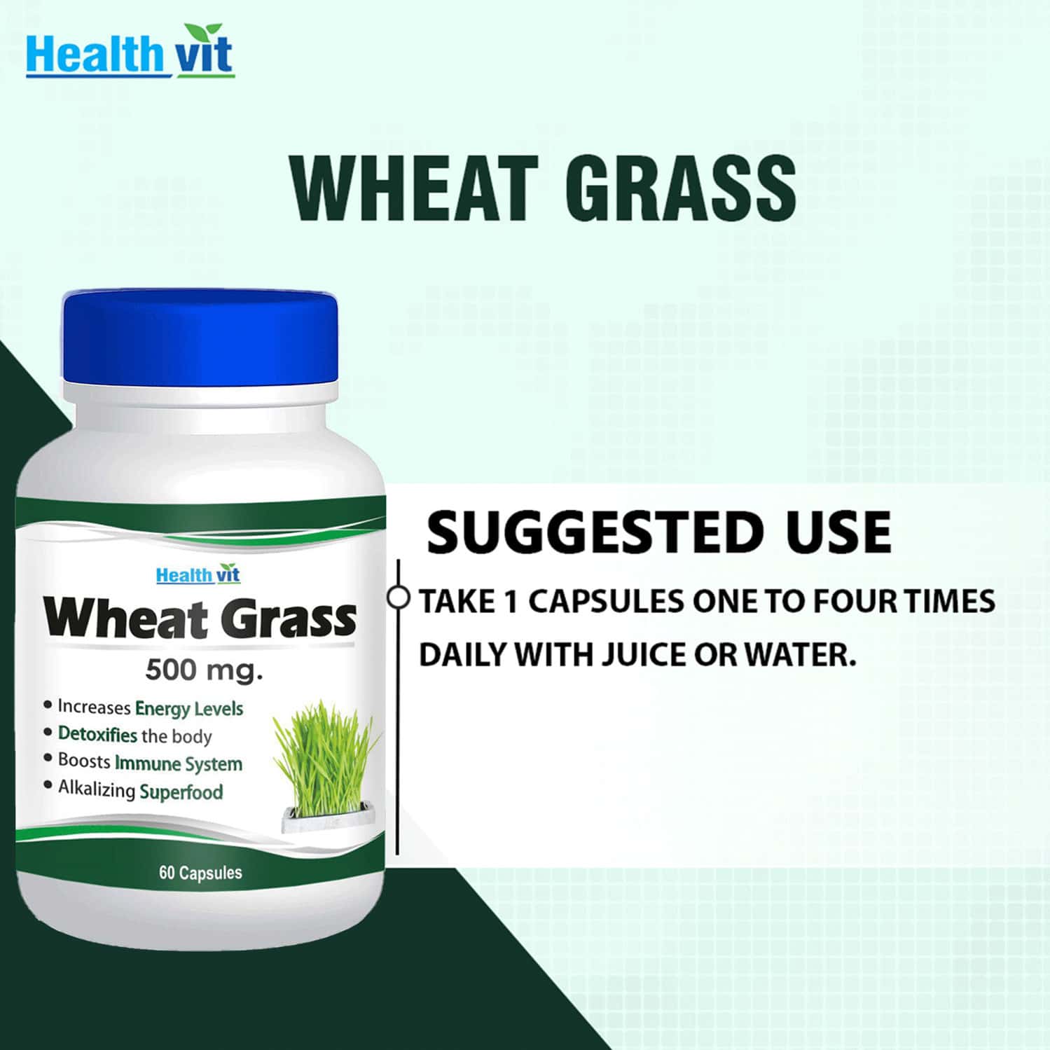 Buy HEALTHVIT WHEAT GRASS 500 MG POWDER - 60 CAPSULES Online & Get Upto ...