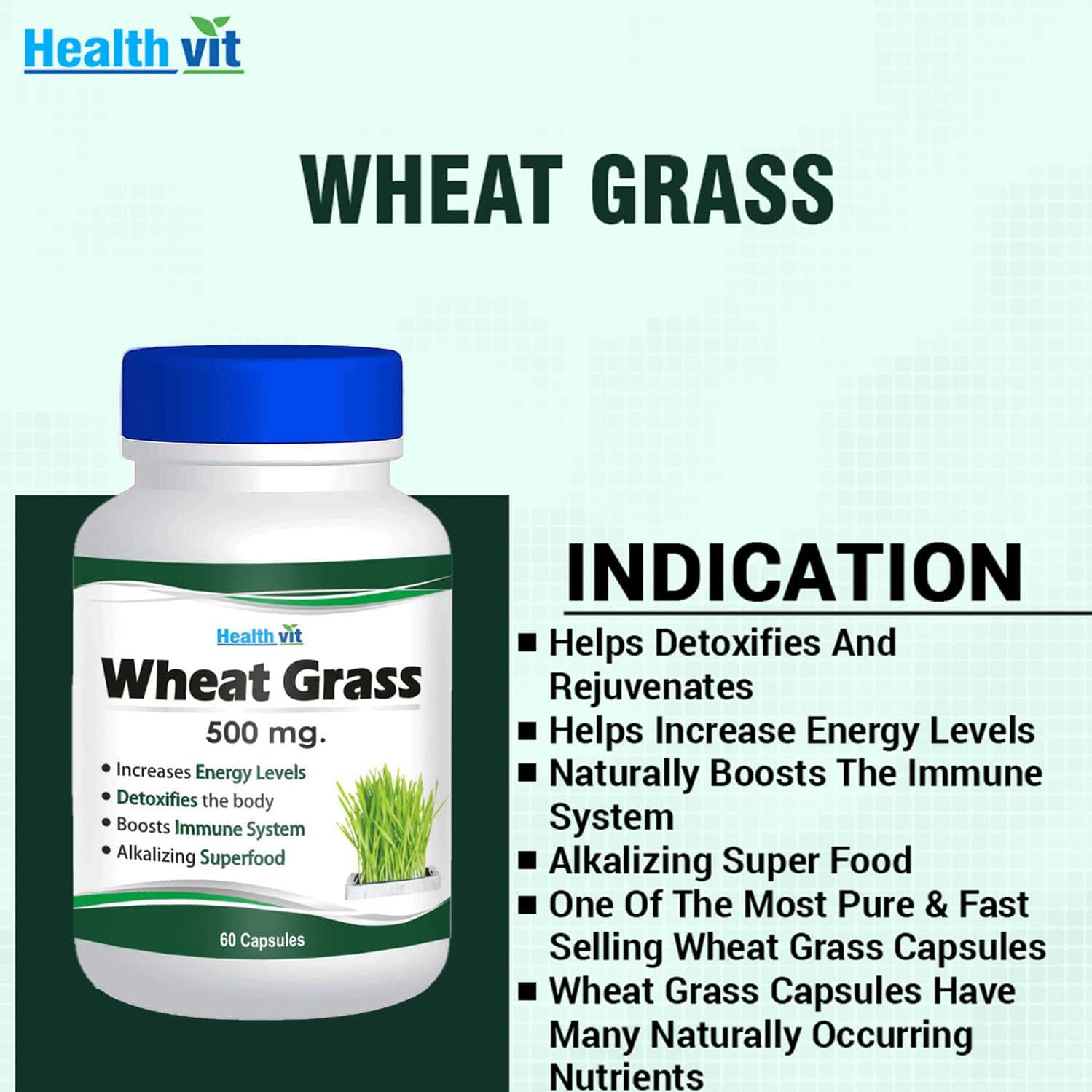 Buy HEALTHVIT WHEAT GRASS 500 MG POWDER - 60 CAPSULES Online & Get Upto ...