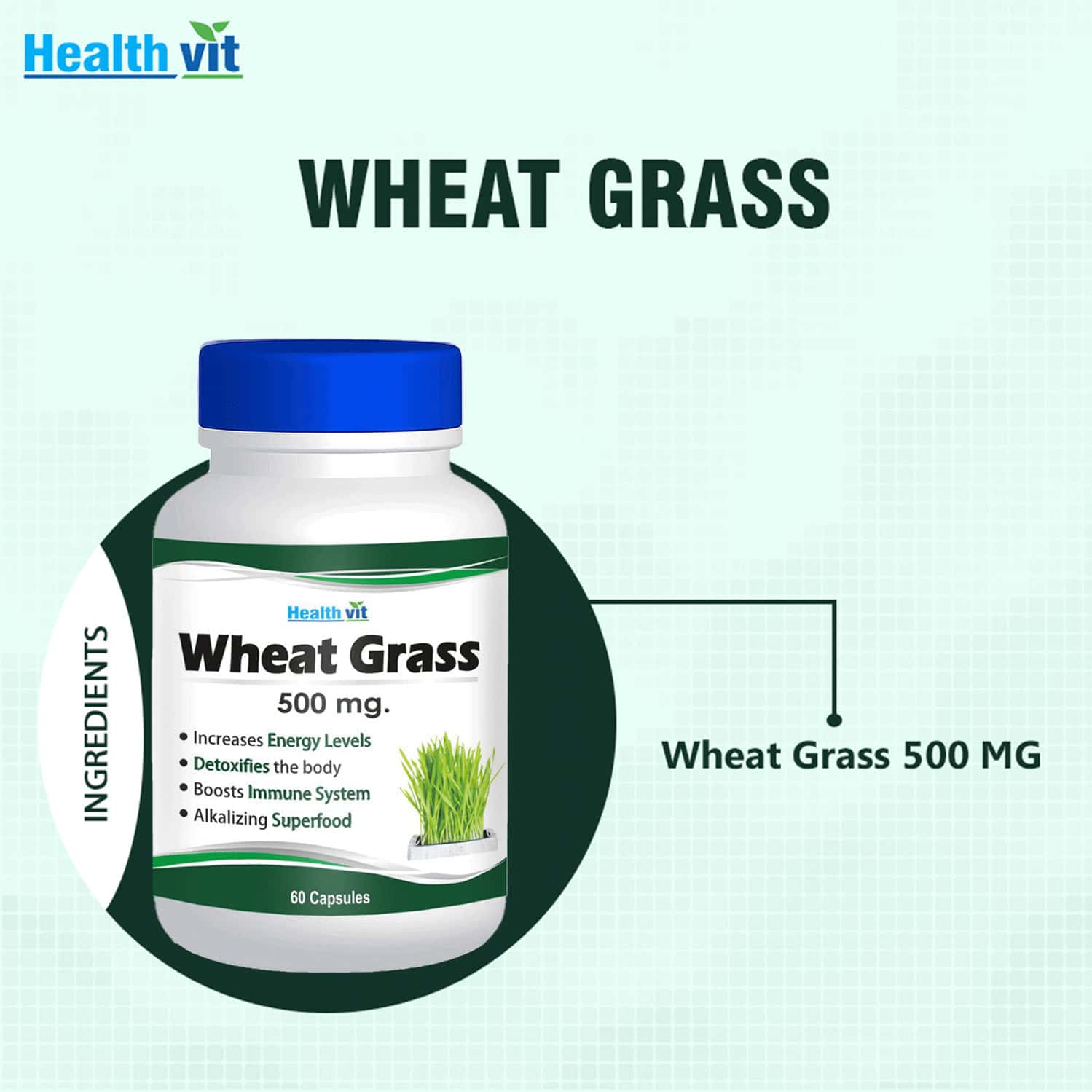 Buy HEALTHVIT WHEAT GRASS 500 MG POWDER - 60 CAPSULES Online & Get Upto ...