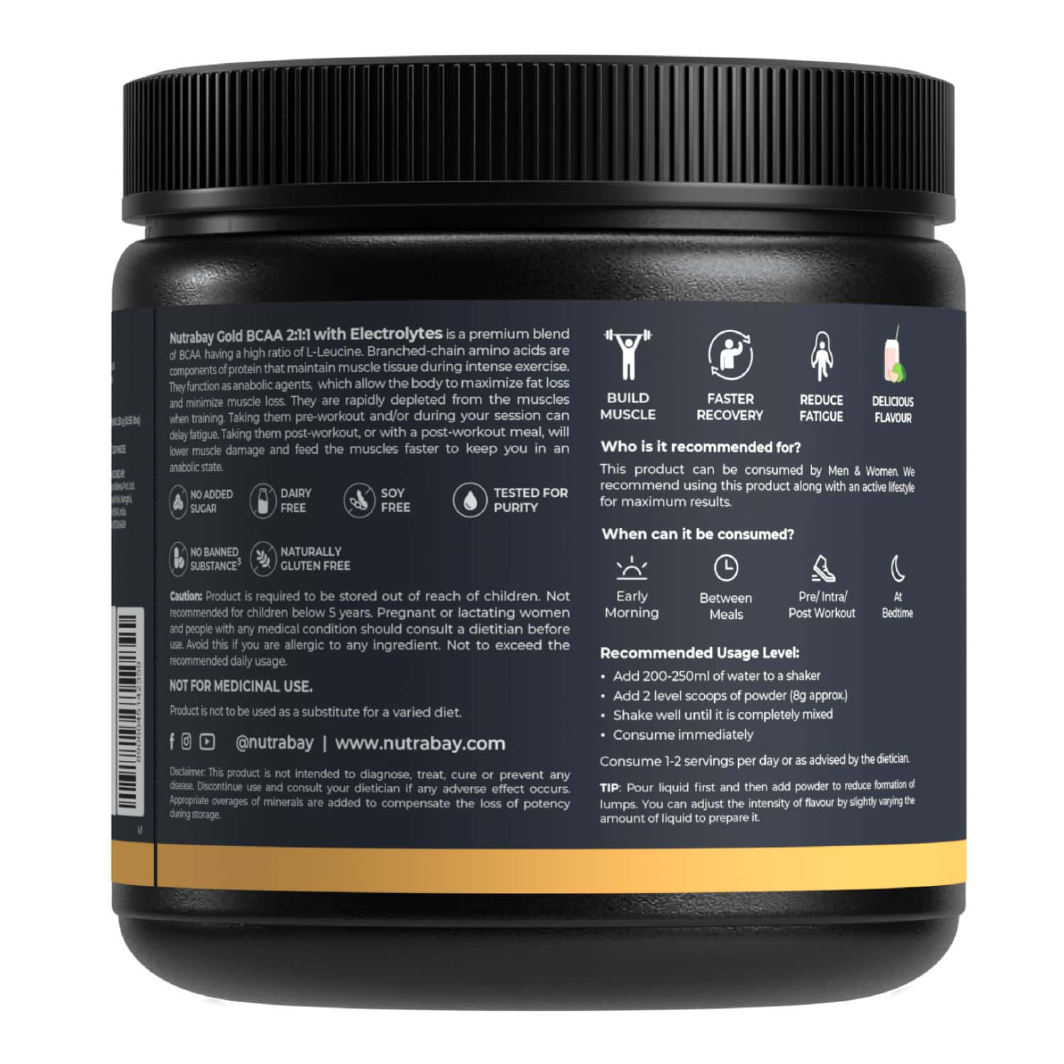 Buy NUTRABAY GOLD BCAA 2:1:1 WITH ELECTROLYTES|5G BCAA, PRE/POST ...