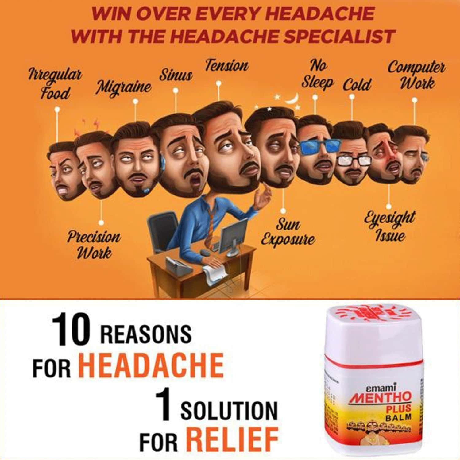 Buy EMAMI MENTHO PLUS HEADACHE RELIEF BALM BOTTLE OF 8 ML Online & Get ...