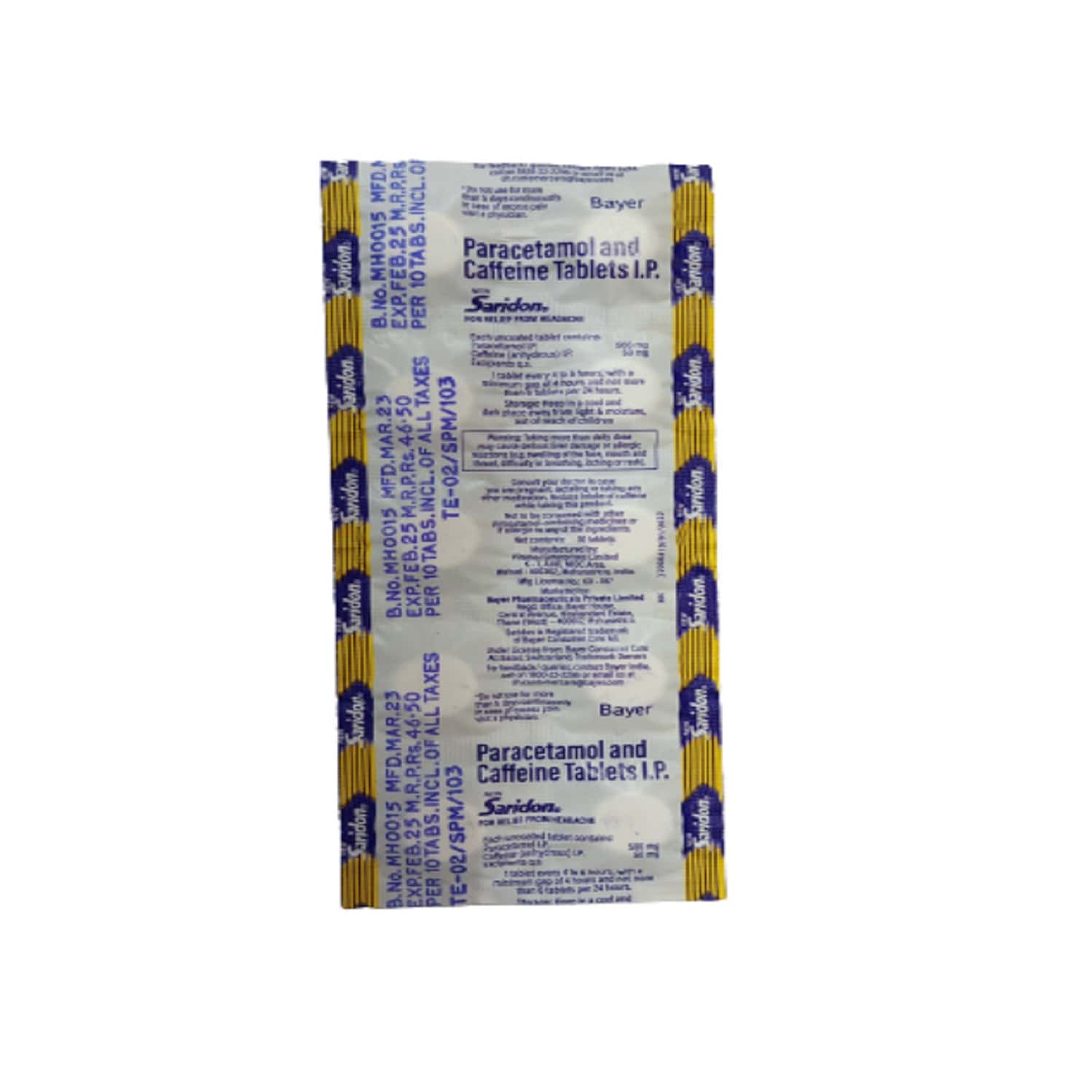 Buy SARIDON NEW 50 MG/500 MG TABLETS 10 Online & Get Upto 60% OFF at ...