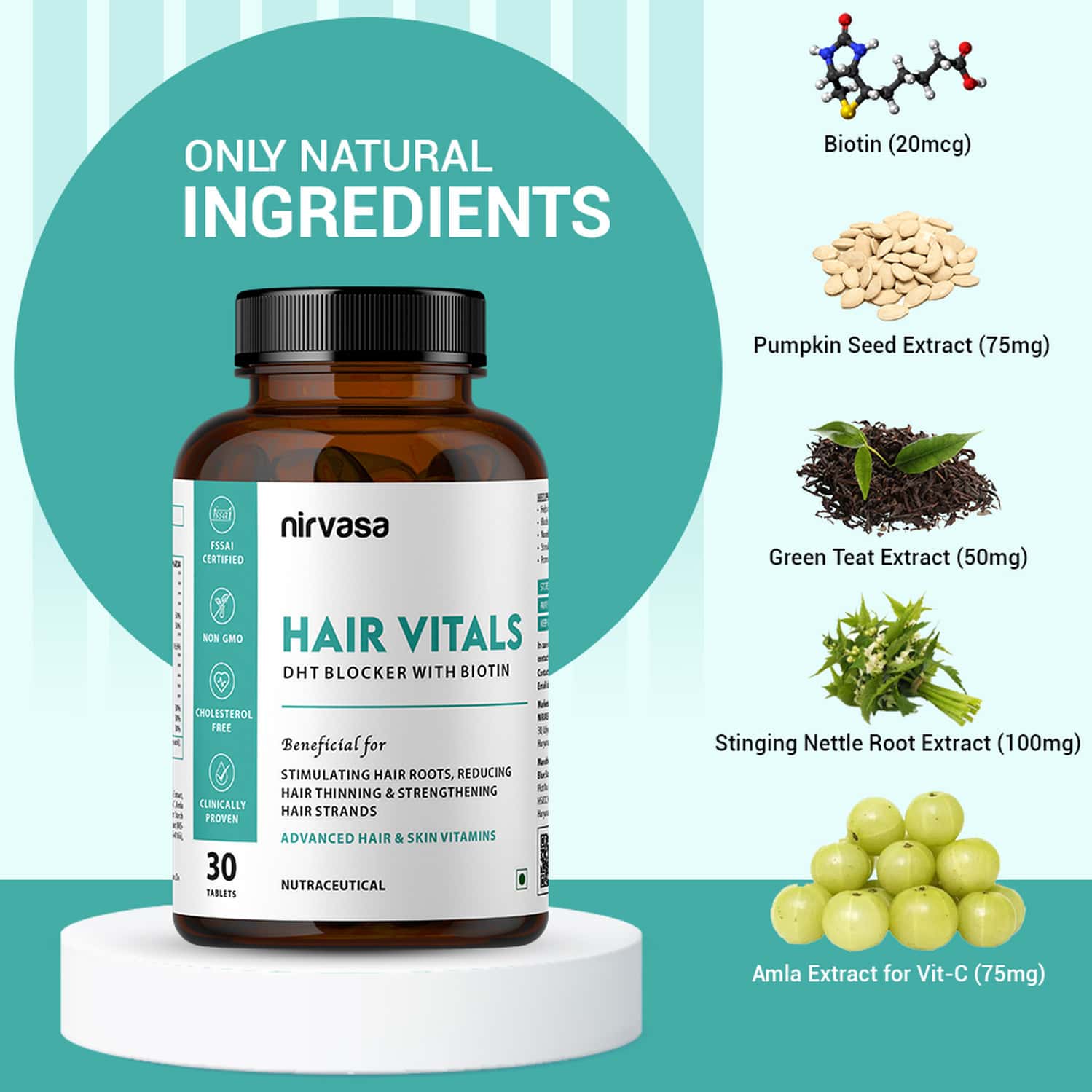 Buy NIRVASA HAIR VITALS DHT BLOCKER WITH BIOTIN | HAIR VITAMINS TABLETS ...