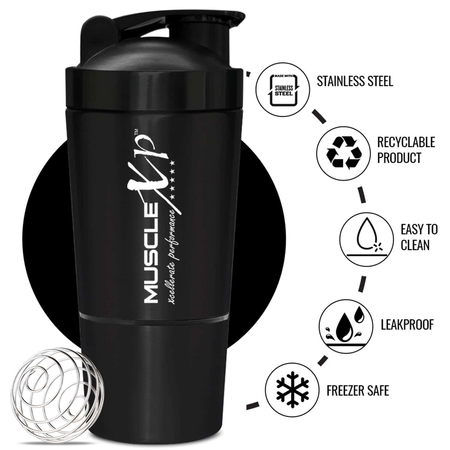 Buy MUSCLEXP GYM SHAKER CLASSIC XP MIXER STAINLESS STEEL 591 ML + 200ML ...