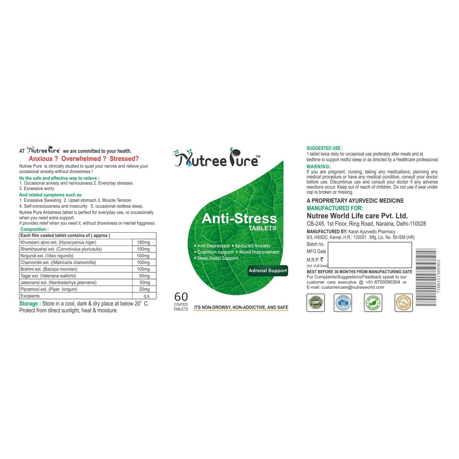 Buy NUTREE PURE ANTI STRESS TAB FOR STRESS RELIEF TABLET 60 Online ...