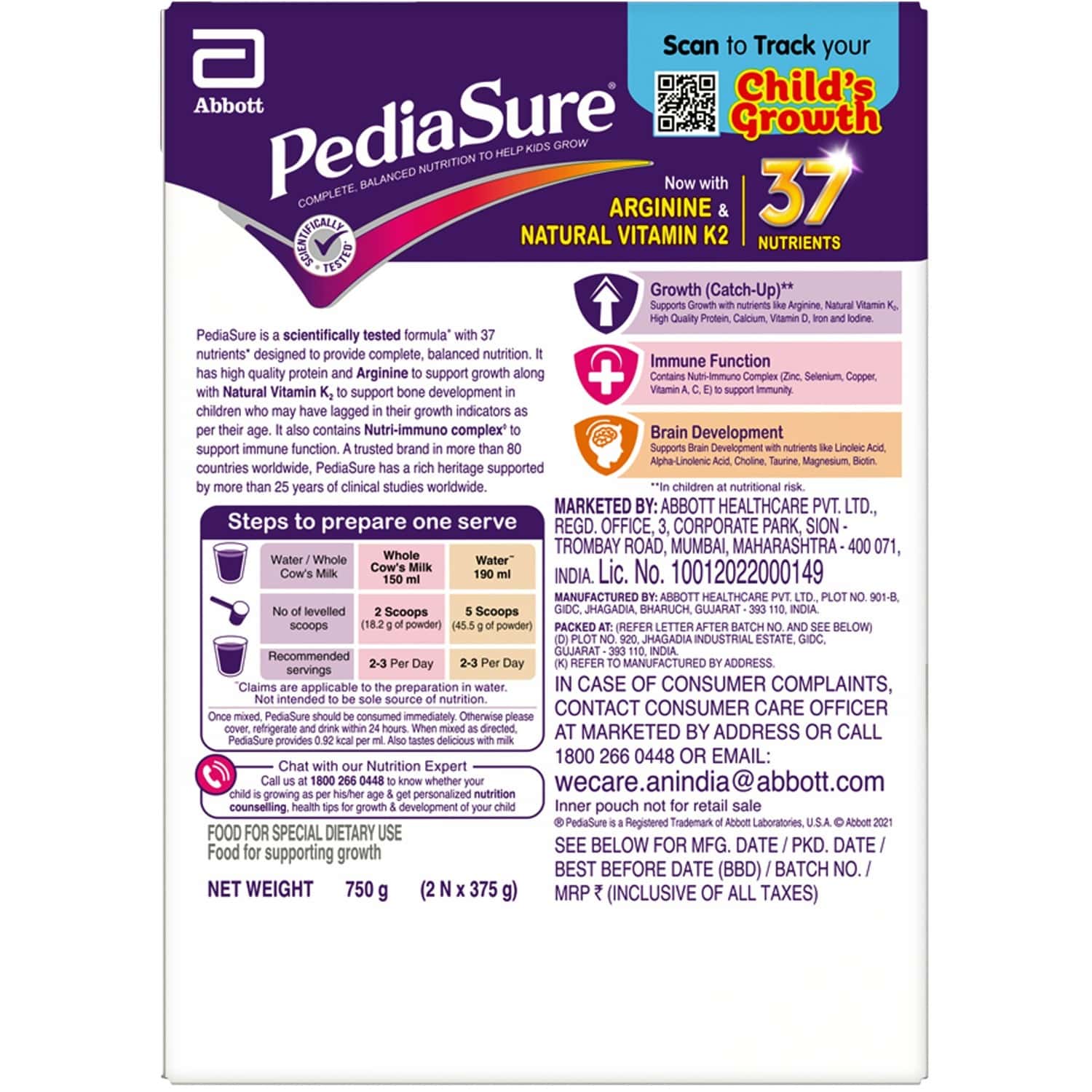Buy PEDIASURE VANILLA CHILD NUTRITION DRINK REFILL OF 750 G Online ...