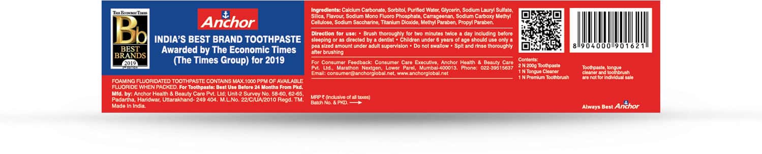 Buy ANCHOR WHITE TOOTHPASTE SUPER SAVER PACK - 200GM X 2 Online & Get ...